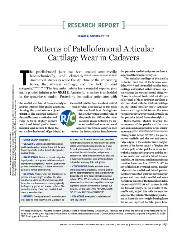 (PDF) Patterns of Patellofemoral Articular Cartilage Wear in Cadavers