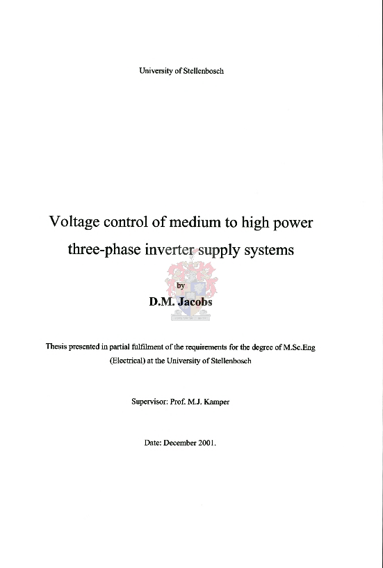 (PDF) Voltage control of medium to high power three-phase inverter supply systems