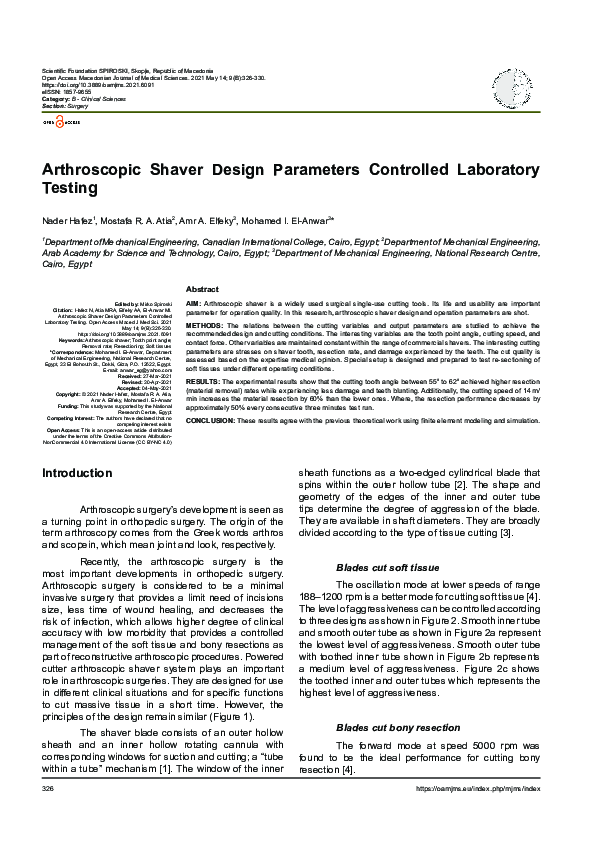 (PDF) Arthroscopic Shaver Design Parameters Controlled Laboratory Testing