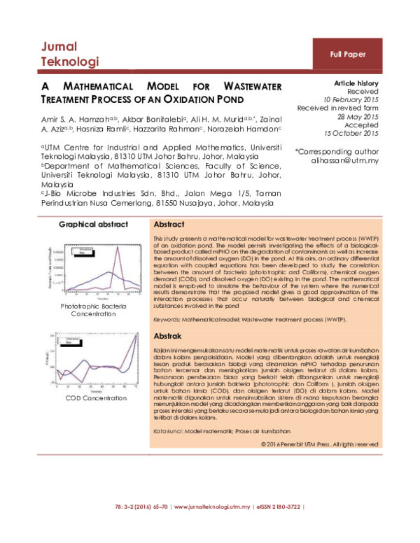 (PDF) A Mathematical Model for Wastewater Treatment Process of an ...