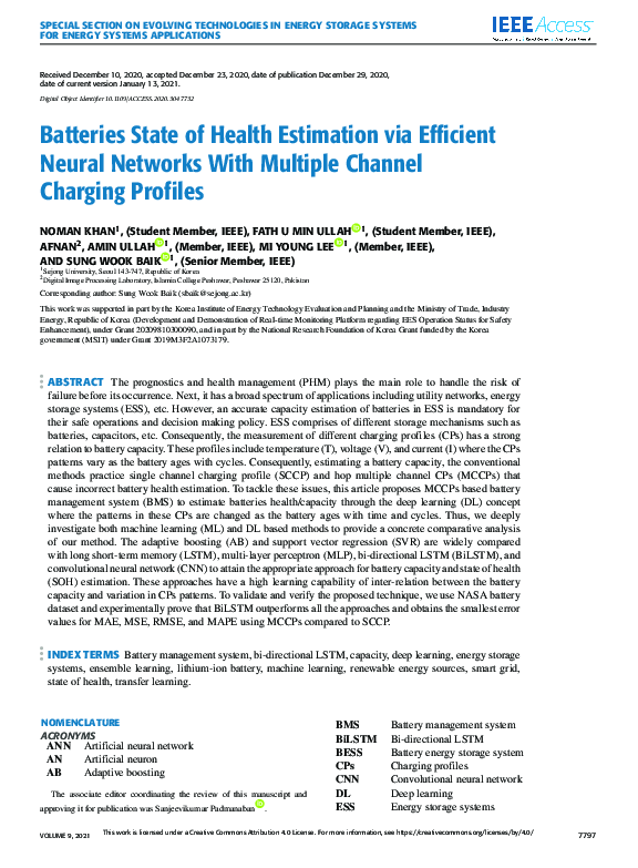 (PDF) Batteries State of Health Estimation via Efficient Neural Networks With Multiple Channel ...