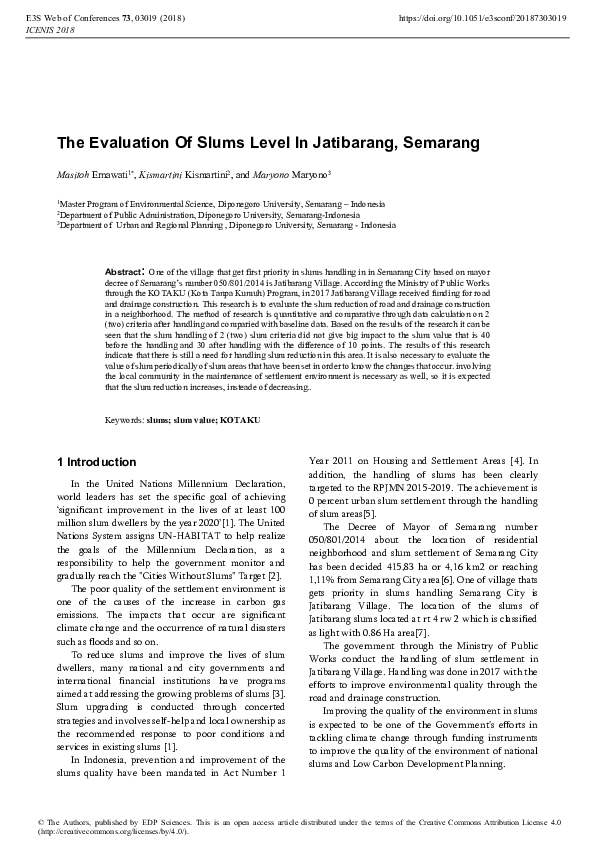 (PDF) The Evaluation Of Slums Level In Jatibarang, Semarang | masitoh ...