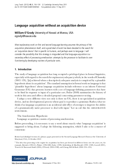 (PDF) Language acquisition without an acquisition device