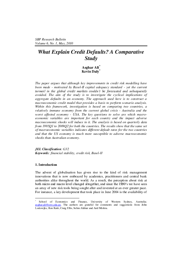 (PDF) What Explain Credit Defaults? A Comparative Study | Kevin Daly ...