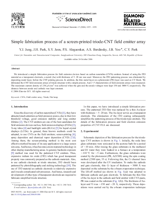 (PDF) Simple fabrication process of a screen-printed triode-CNT field emitter array