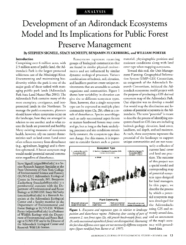 (PDF) Development of an Adirondack Ecosystems Model and Its ...