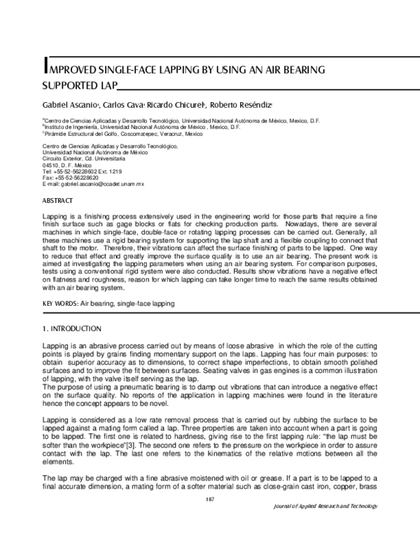 (PDF) Improved single-face lapping by using an air bearing supported lap