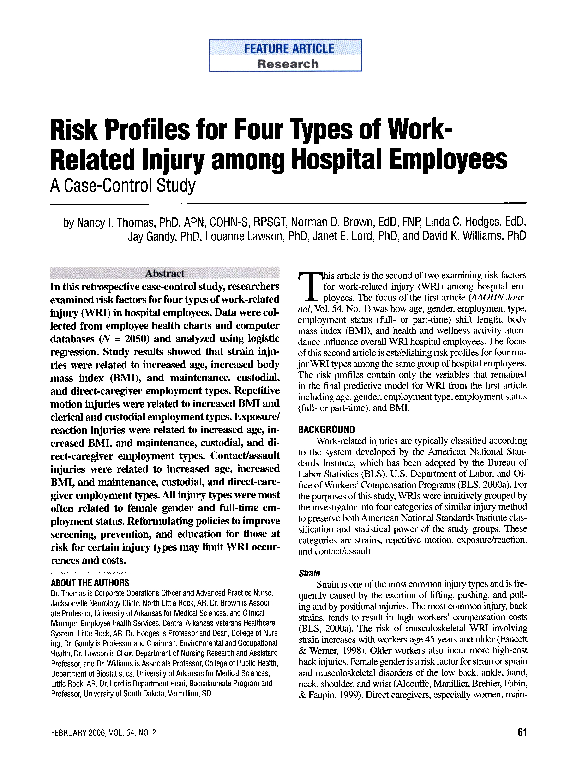 (PDF) Risk Profiles for Four Types of Work-Related Injury among ...
