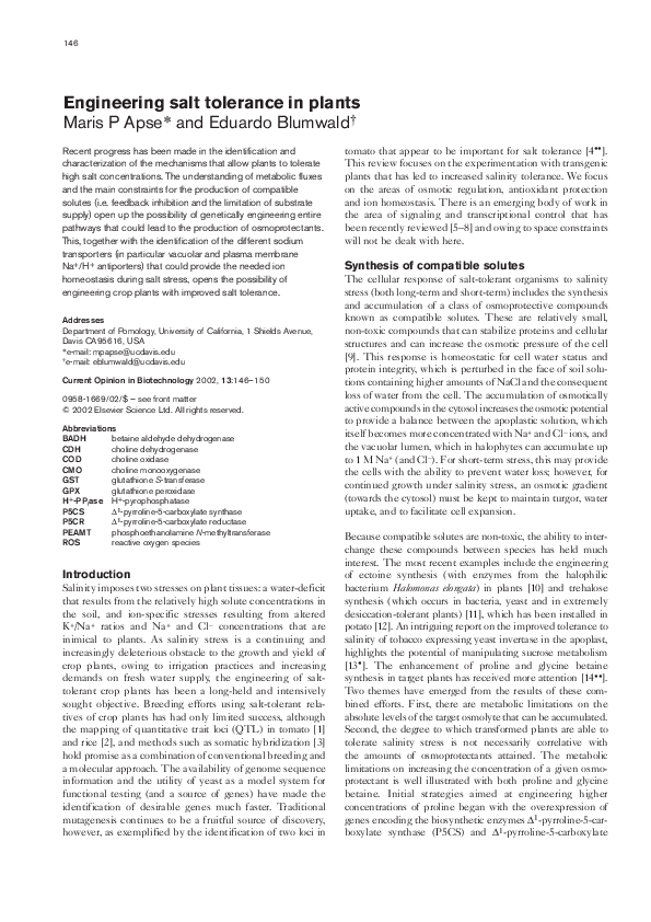 (PDF) Engineering Salt Tolerance in Plants