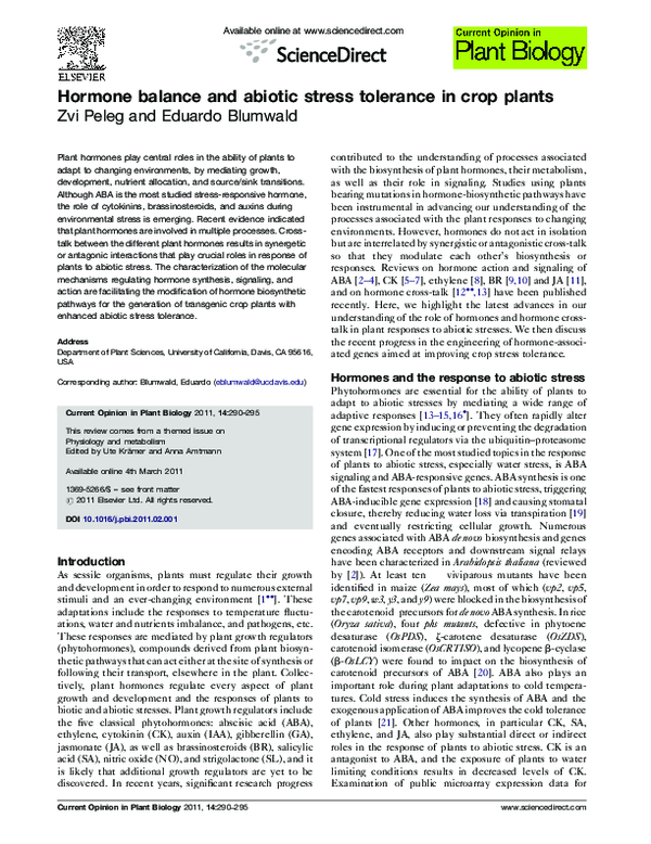 (PDF) Hormone balance and abiotic stress tolerance in crop plants