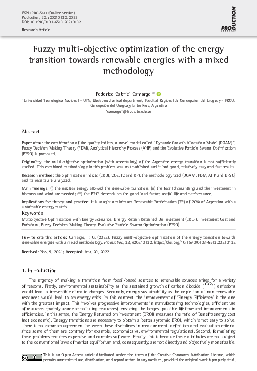 (PDF) Fuzzy multi-objective optimization of the energy transition towards renewable energies ...