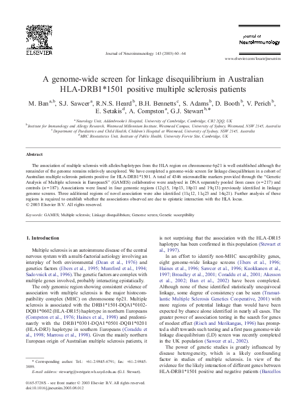 (PDF) A genome-wide screen for linkage disequilibrium in Australian HLA ...