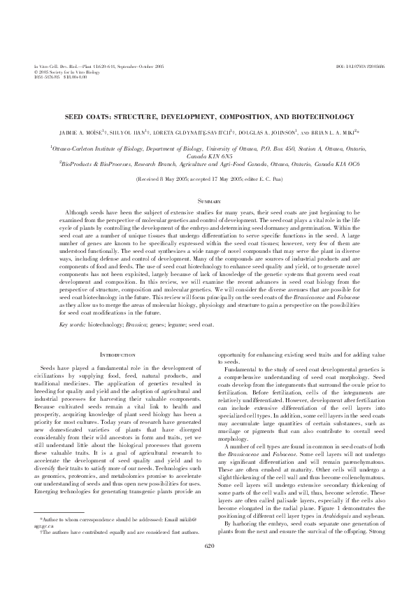 (PDF) Seed coats: Structure, development, composition, and biotechnology