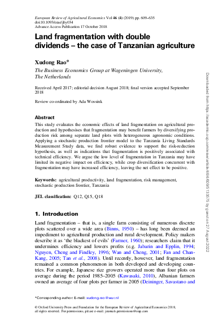(PDF) Land fragmentation with double dividends – the case of Tanzanian ...
