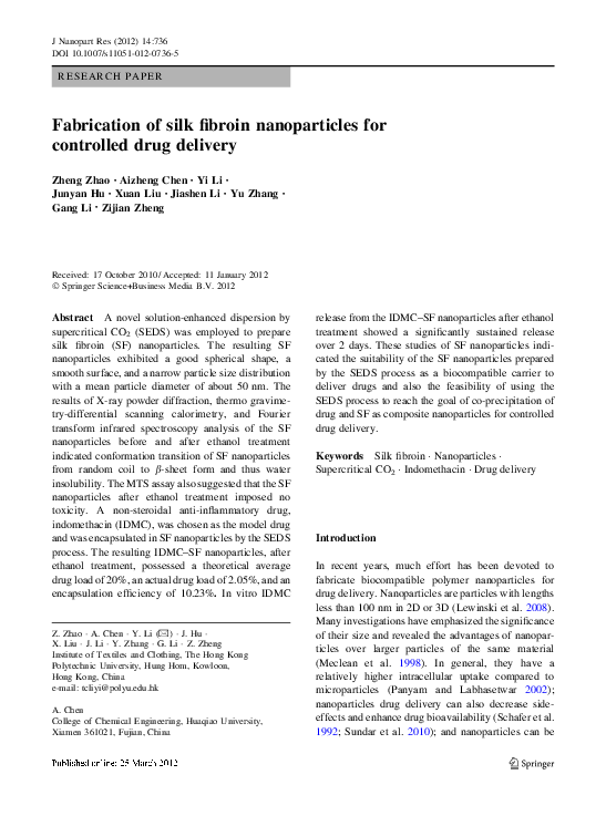 (PDF) Fabrication of silk fibroin nanoparticles for controlled drug delivery