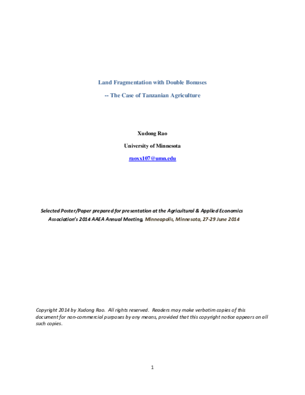 (PDF) Land Fragmentation with Double Bonuses -- The Case of Tanzanian ...