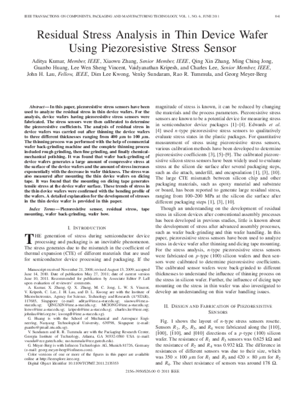 (PDF) Residual Stress Analysis in Thin Device Wafer Using Piezoresistive Stress Sensor