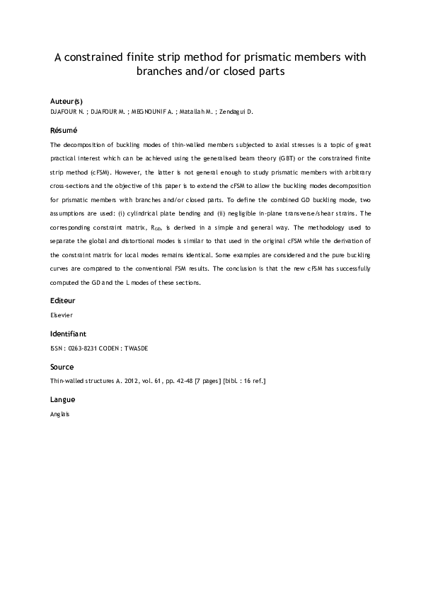 Pdf A Constrained Finite Strip Method For Prismatic Members With Branches And Or Closed Parts