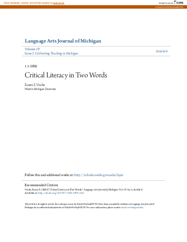 (PDF) Critical Literacy in Two Words