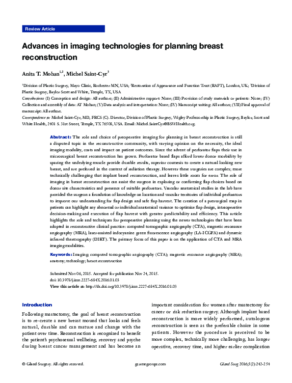 (PDF) Advances in imaging technologies for planning breast reconstruction
