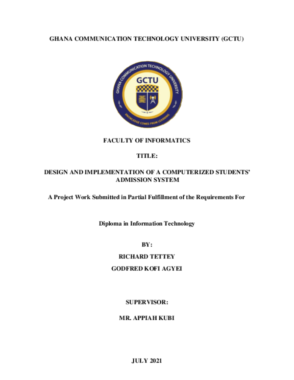 (PDF) DESIGN AND IMPLEMENTATION OF A COMPUTERIZED STUDENTS ADMISSION SYSTEM