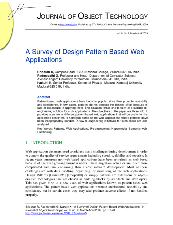 (PDF) A Survey of Design Pattern Based Web Applications