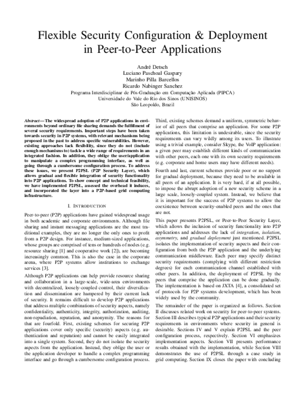 (PDF) Flexible Security Configuration & Deployment in Peer-to-Peer ...