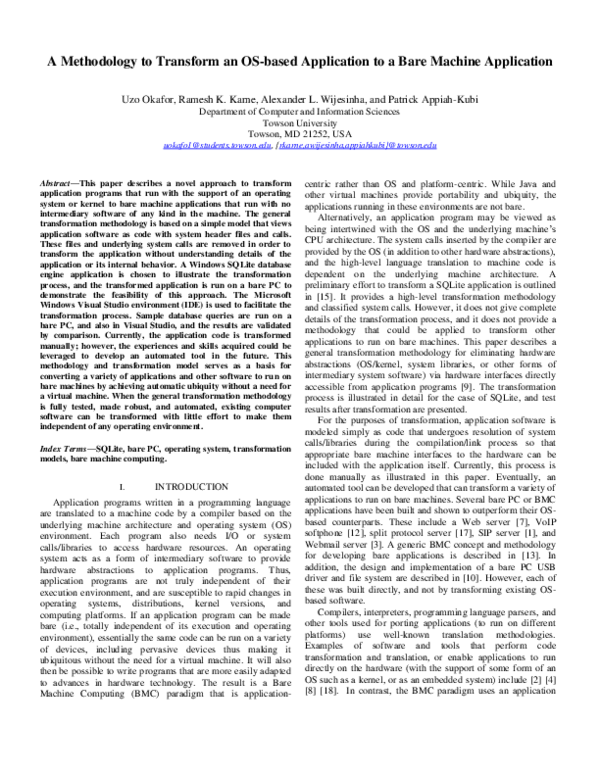 (PDF) A Methodology to Transform an OS-Based Application to a Bare ...