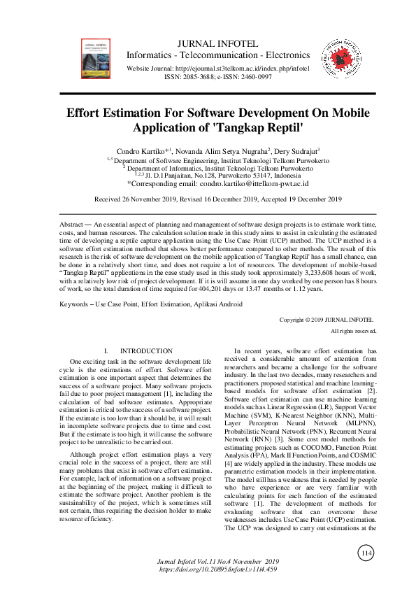 Pdf Effort Estimation For Software Development On Mobile Application