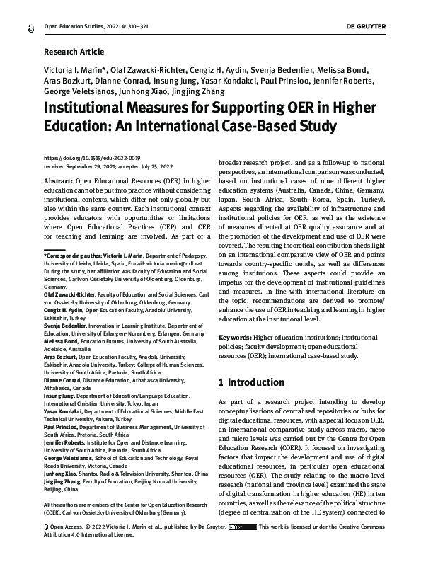 (PDF) Institutional Measures for Supporting OER in Higher Education: An ...