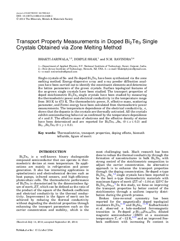 (PDF) Transport Property Measurements in Doped Bi2Te3 Single Crystals ...