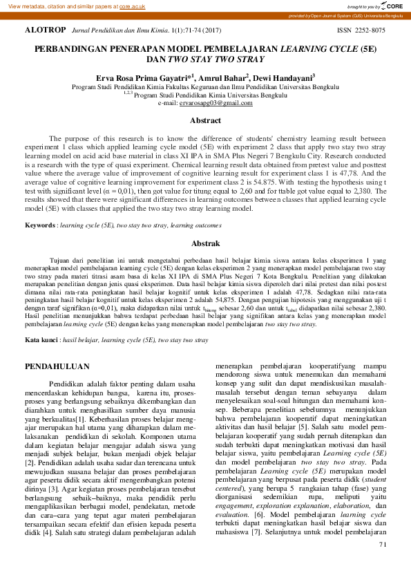 (PDF) Perbandingan Penerapan Model Pembelajaran Learning Cycle (5E) Dan Two Stay Two Stray