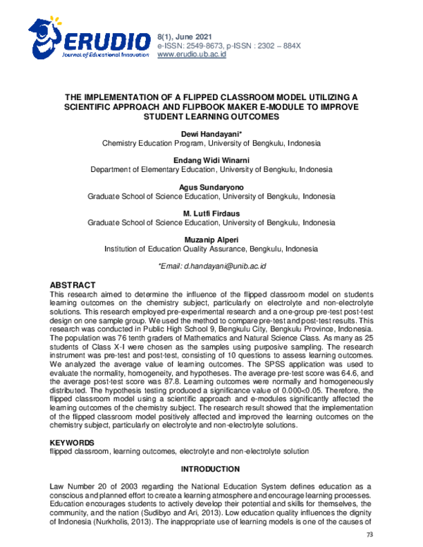 (PDF) The Implementation of a Flipped Classroom Model Utilizing a Scientific Approach and ...
