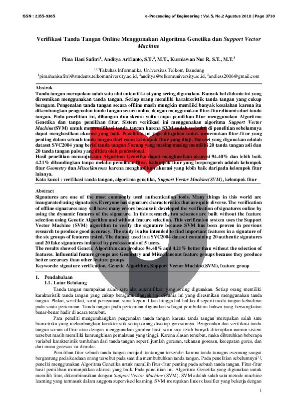 (PDF) Verifikasi Tanda Tangan Online Menggunakan Algoritma Genetika Dan Support Vector Machine
