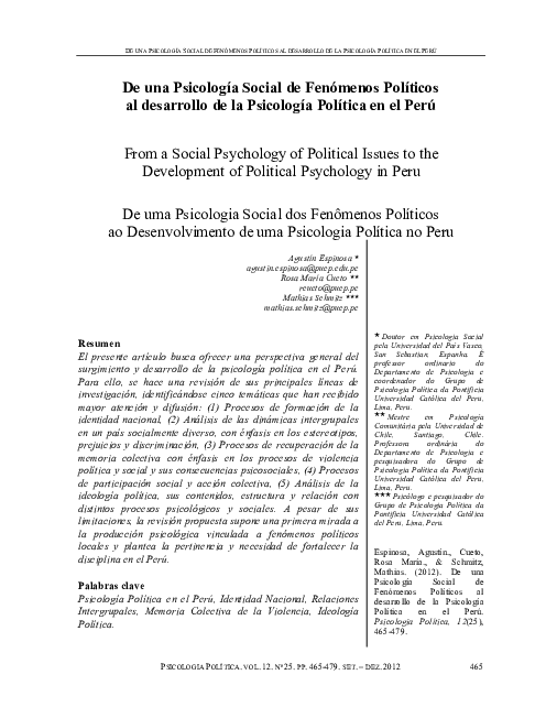 (PDF) De una psicología social de fenómenos políticos al desarrollo de ...