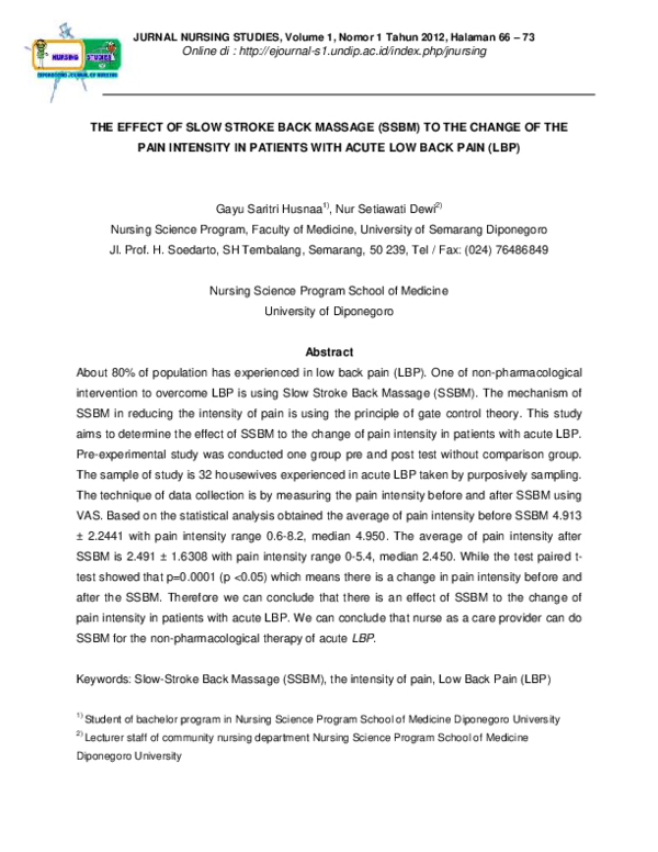 (PDF) The Effect of Slow Stroke Back Massage (SSBM) to the Change of ...