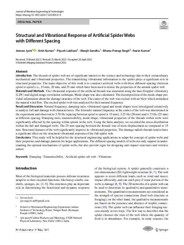 (PDF) Structural and Vibrational Response of Artificial Spider Webs ...