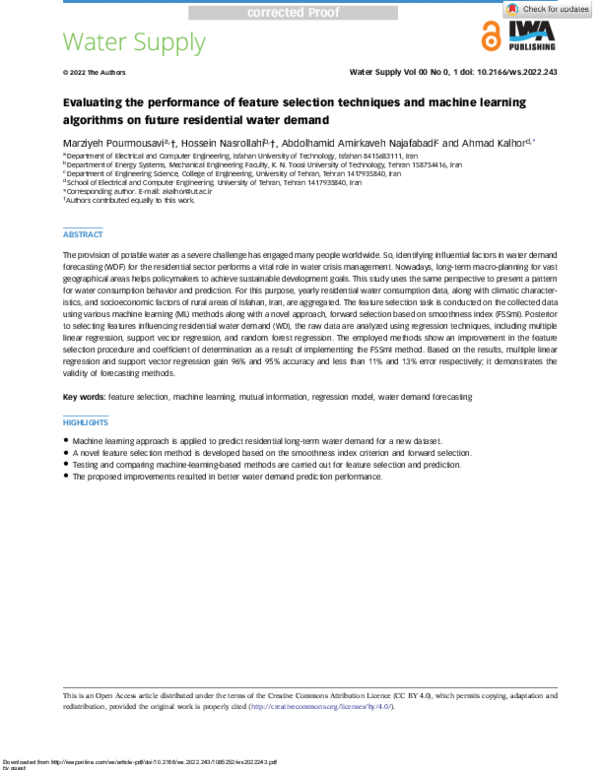 Pdf Evaluating The Performance Of Feature Selection Techniques And Machine Learning Algorithms