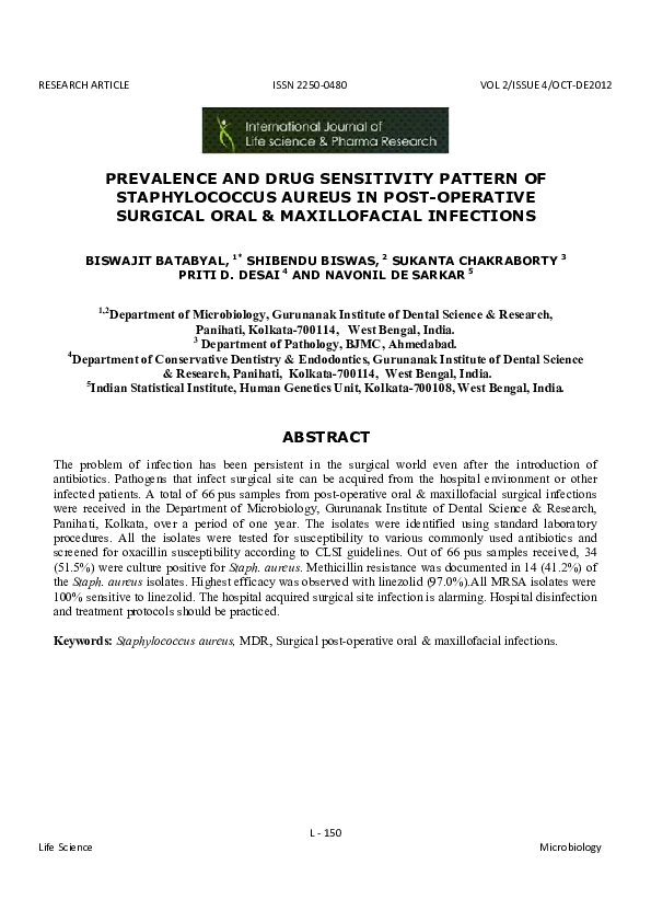 (PDF) Prevalence and Drug Sensitivity Pattern of Staphylococcus Aureus ...