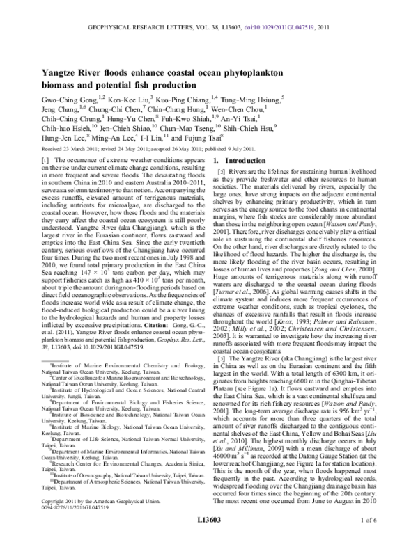 (PDF) Yangtze River floods enhance coastal ocean phytoplankton biomass and potential fish production