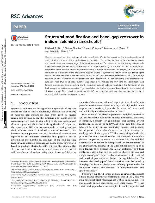 (PDF) Structural modification and band-gap crossover in indium selenide nanosheets