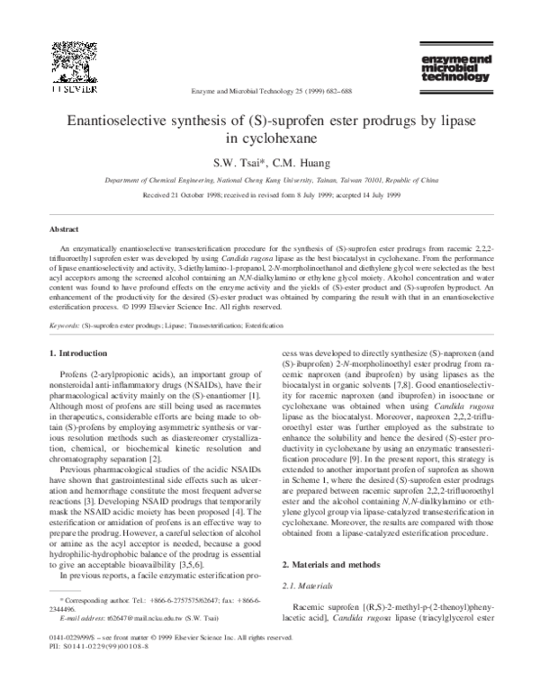 (PDF) Enantioselective synthesis of (S)-suprofen ester prodrugs by ...