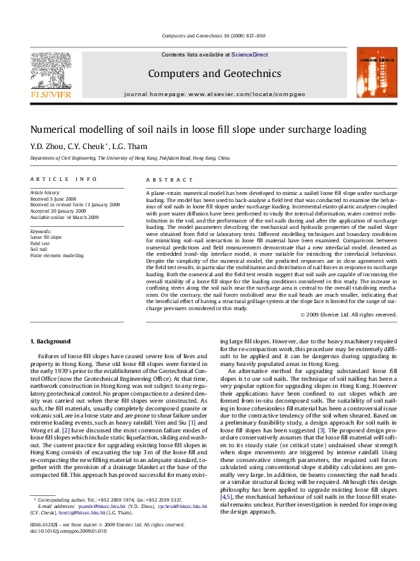 (PDF) Numerical modelling of soil nails in loose fill slope under ...