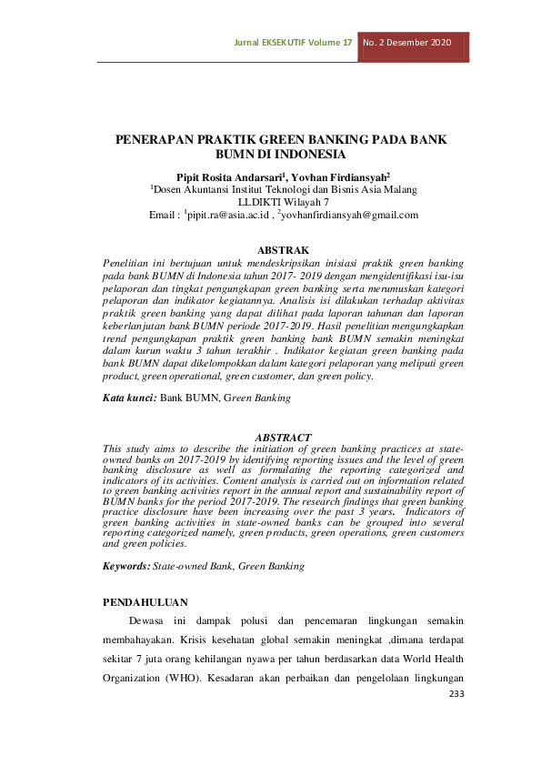 (PDF) Penerapan Praktik Green Banking Pada Bank Bumn DI Indonesia