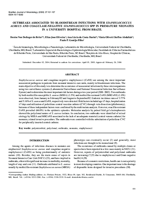 Outbreaks associated to bloodstream infections with Staphylococcus ...