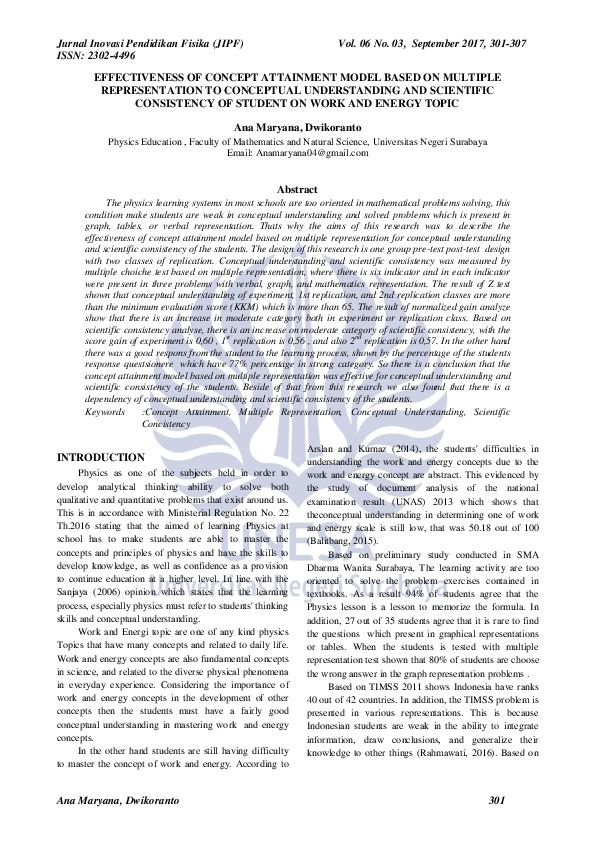 (PDF) Effectiveness of Concept Attainment Model Based on Multiple Representation to Conceptual ...