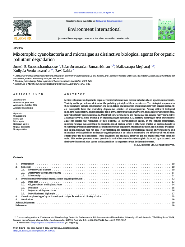 (PDF) Mixotrophic cyanobacteria and microalgae as distinctive biological agents for organic ...