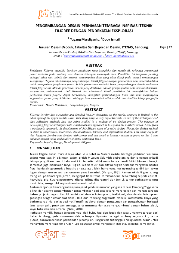 (PDF) Pengembangan Perhiasan Tembaga Inspirasi Teknik Filigree Dengan ...