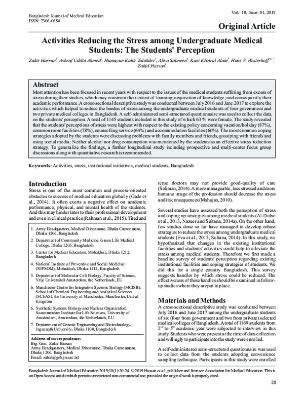 (PDF) Activities Reducing the Stress among Undergraduate Medical Students: The Students' Perception