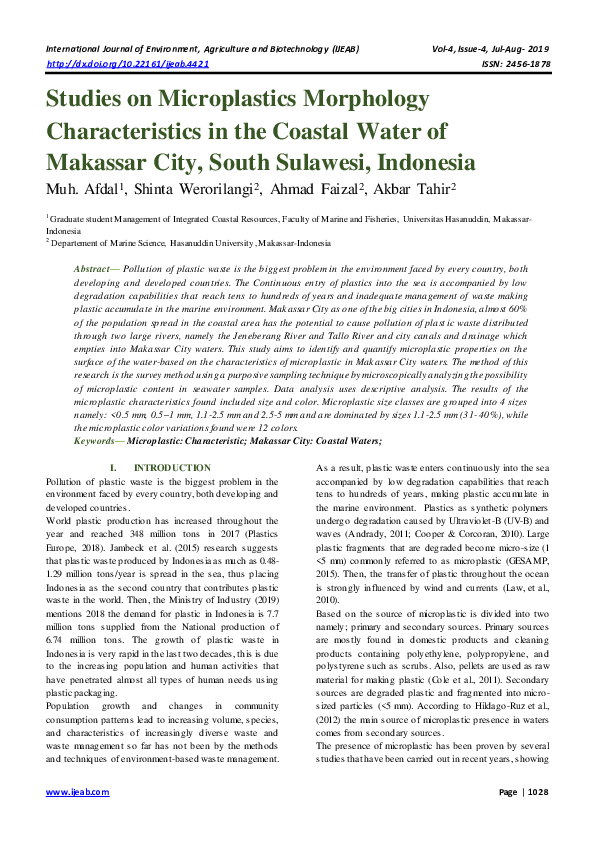 (PDF) Studies on Microplastics Morphology Characteristics in the Coastal Water of Makassar City ...